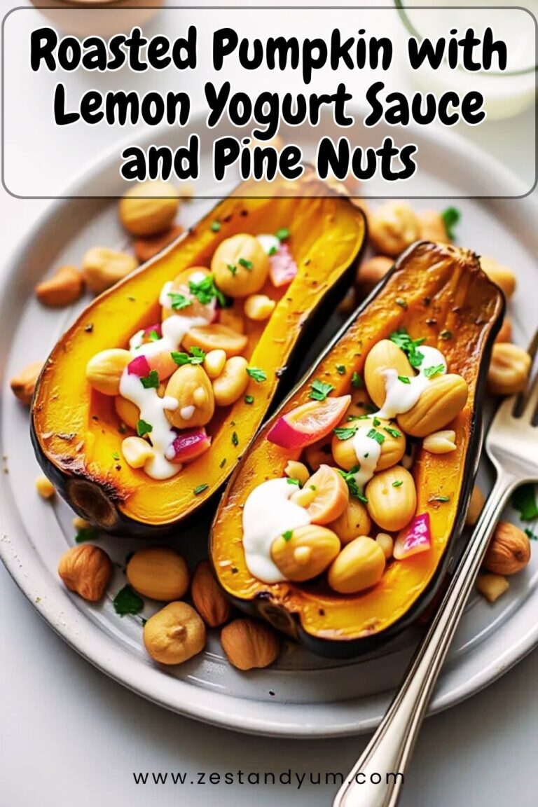 Roasted Pumpkin with Lemon Yogurt Sauce and Pine Nuts